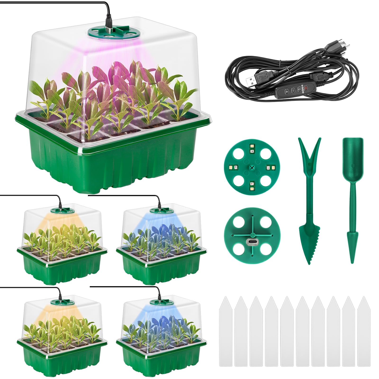 Upgraded Seed Starter Tray with Grow Light, 5 Pack Reusable Seed ...