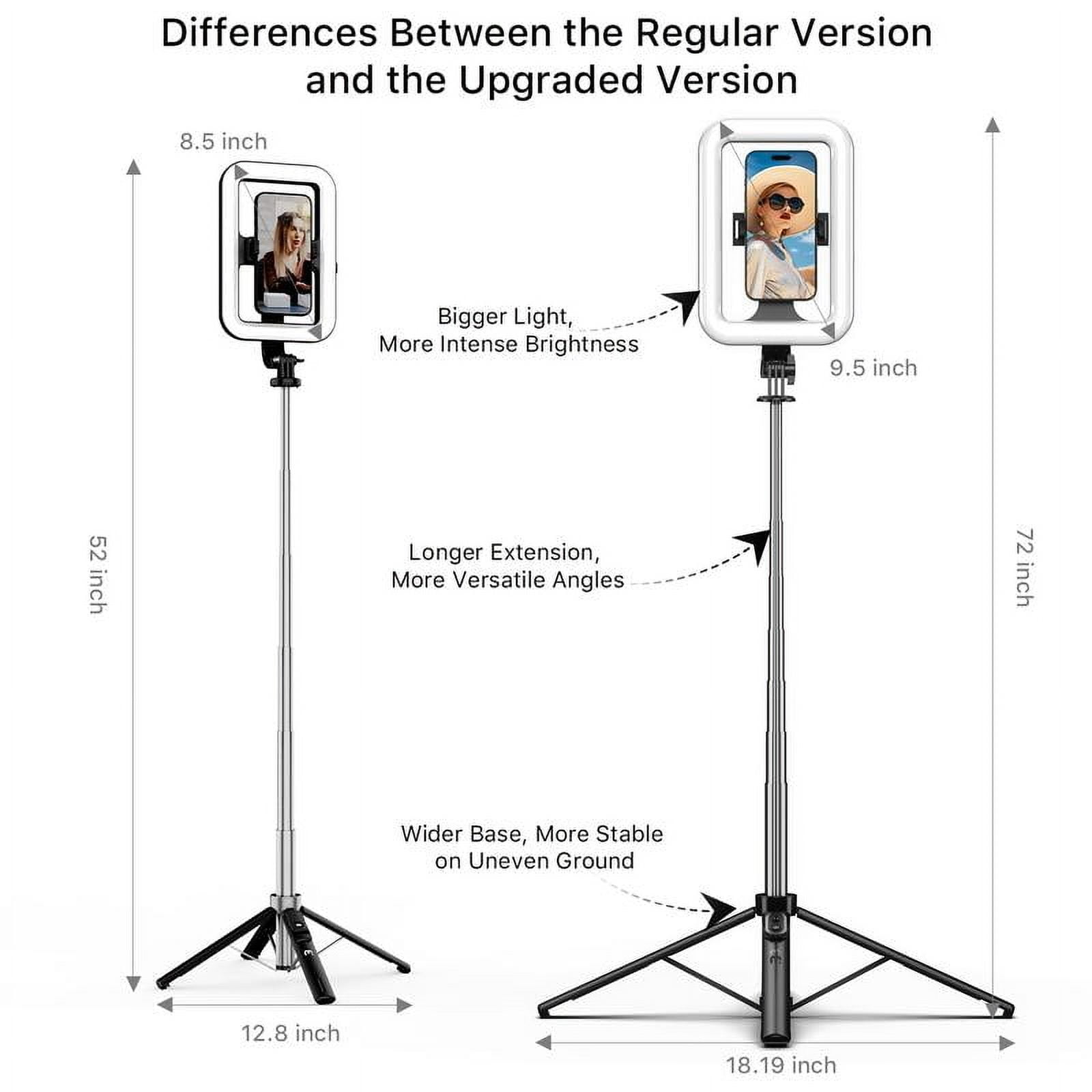 Upgraded Selfie Stick With Fill Light, 72" Phone Tripod with Wireless ...