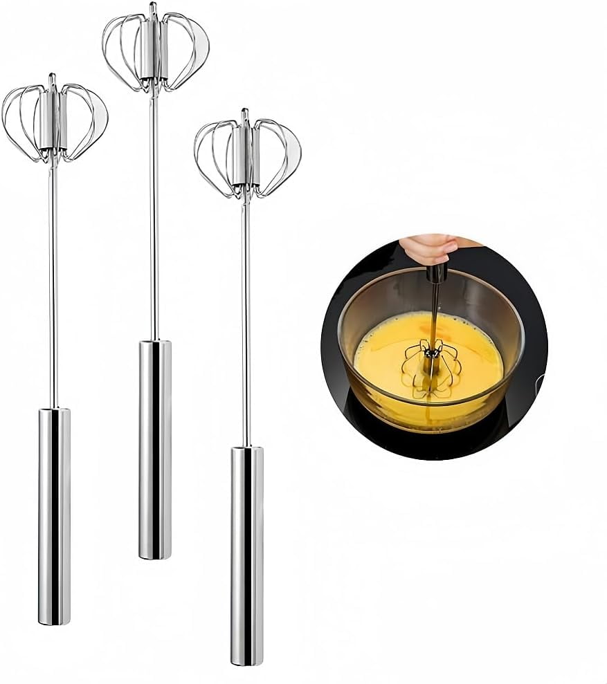 Upgraded Semi-Automatic Whisk - Stainless Steel Hand Push Rotary Whisk ...