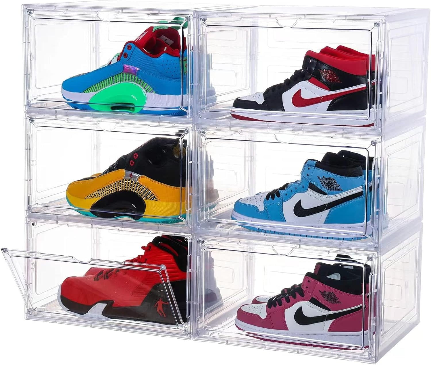 Upgraded Shoe Organizer Shoe Storage Boxes, 6 Pack Large Side Open Shoe ...