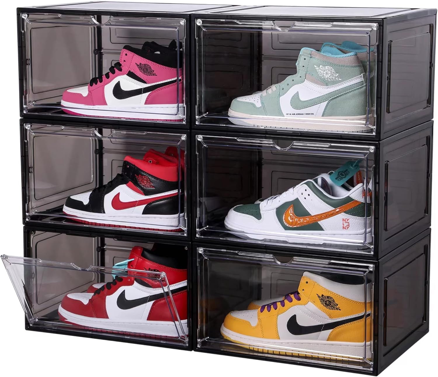 Upgraded Shoe Organizer Shoe Storage Boxes, 6 Pack Large Side Open Shoe ...
