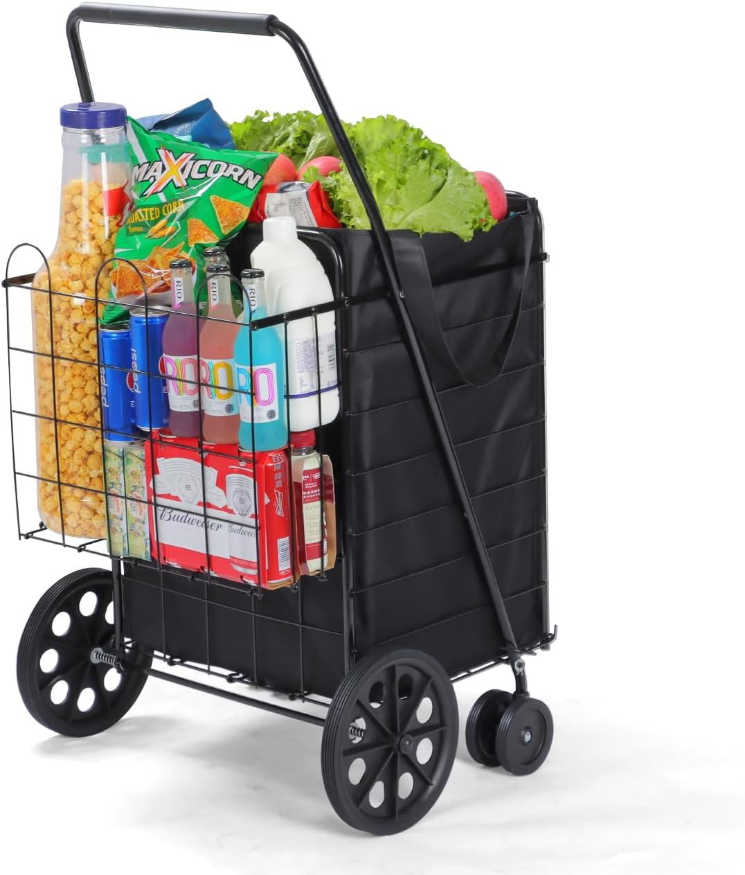 Upgraded Shopping Cart w/ 360° Swivel Wheels & Waterproof Basket Liner ...