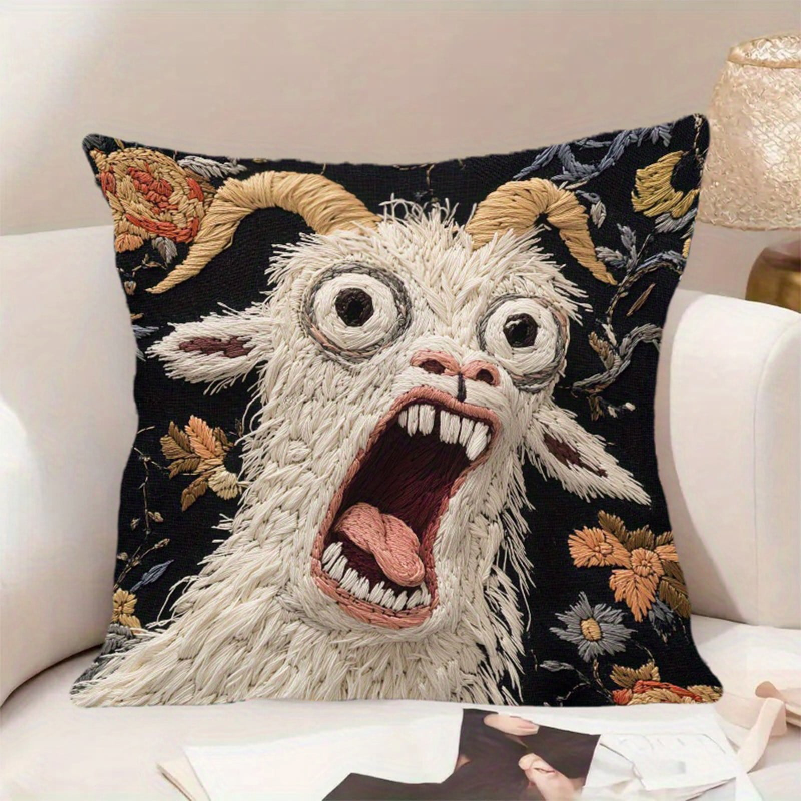 Upgraded Short Lint Pillow Cover 18inch Cute Two Donkeys Embroidery ...