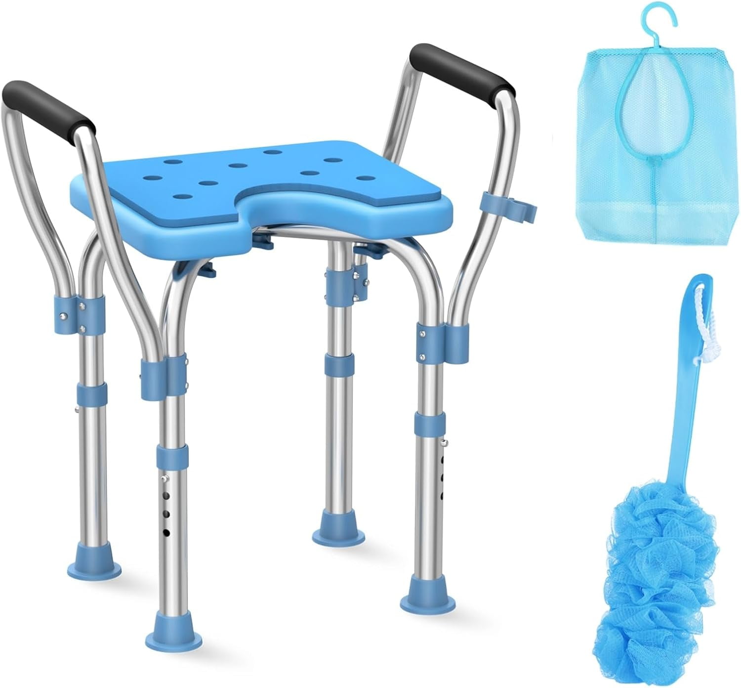 Upgraded Shower Chair with Cutout Seat, Stainless Steel Shower Bench ...