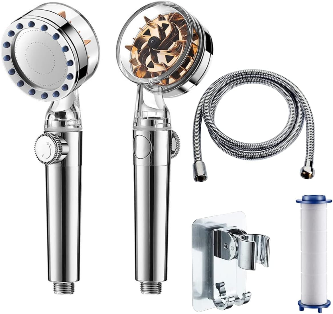 Upgraded Shower Head With Hose And Base Propeller Driven Handheld
