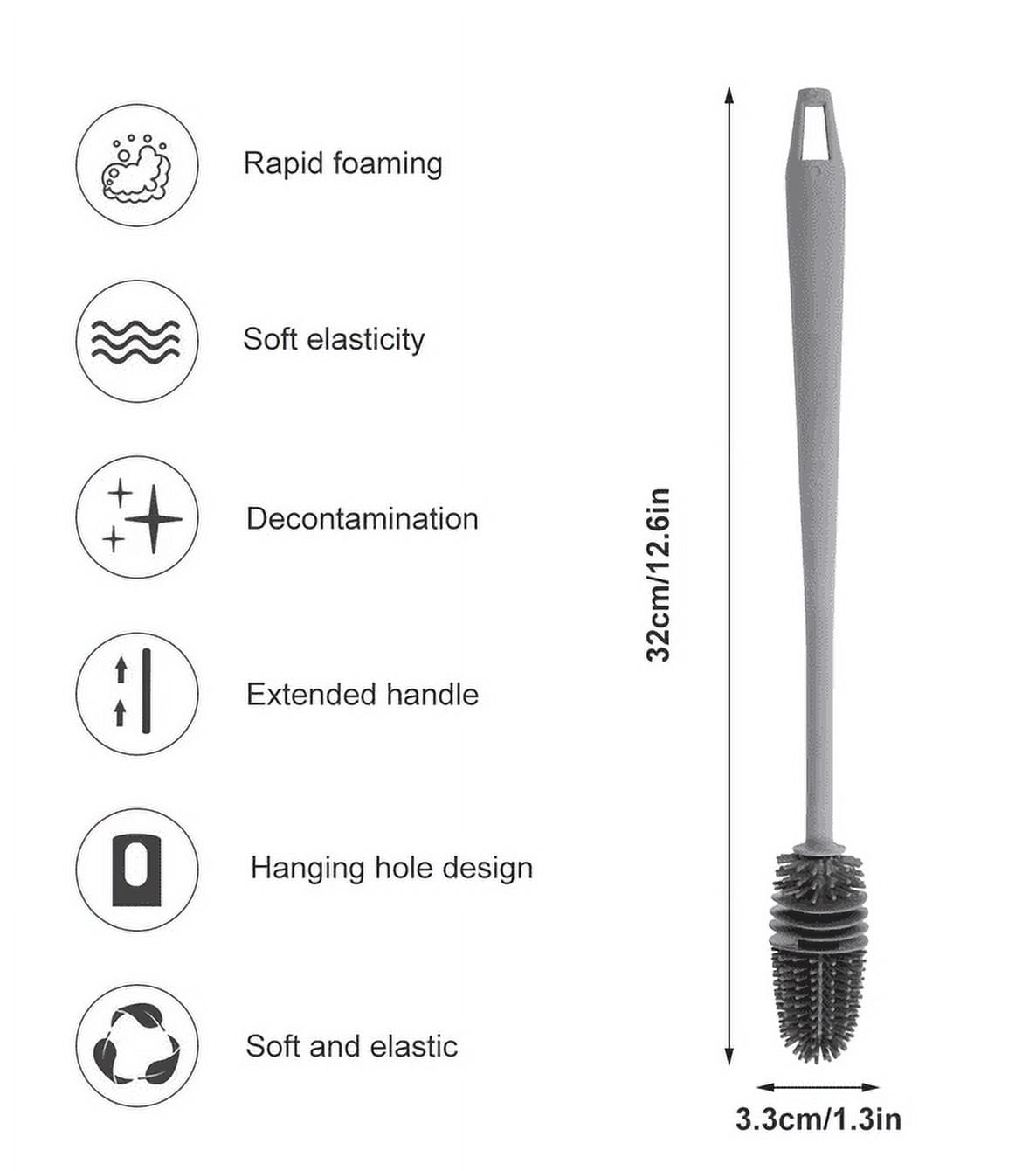 Upgraded Silicone Soft Bristle Water Bottle Cleaner Brush with Extra ...