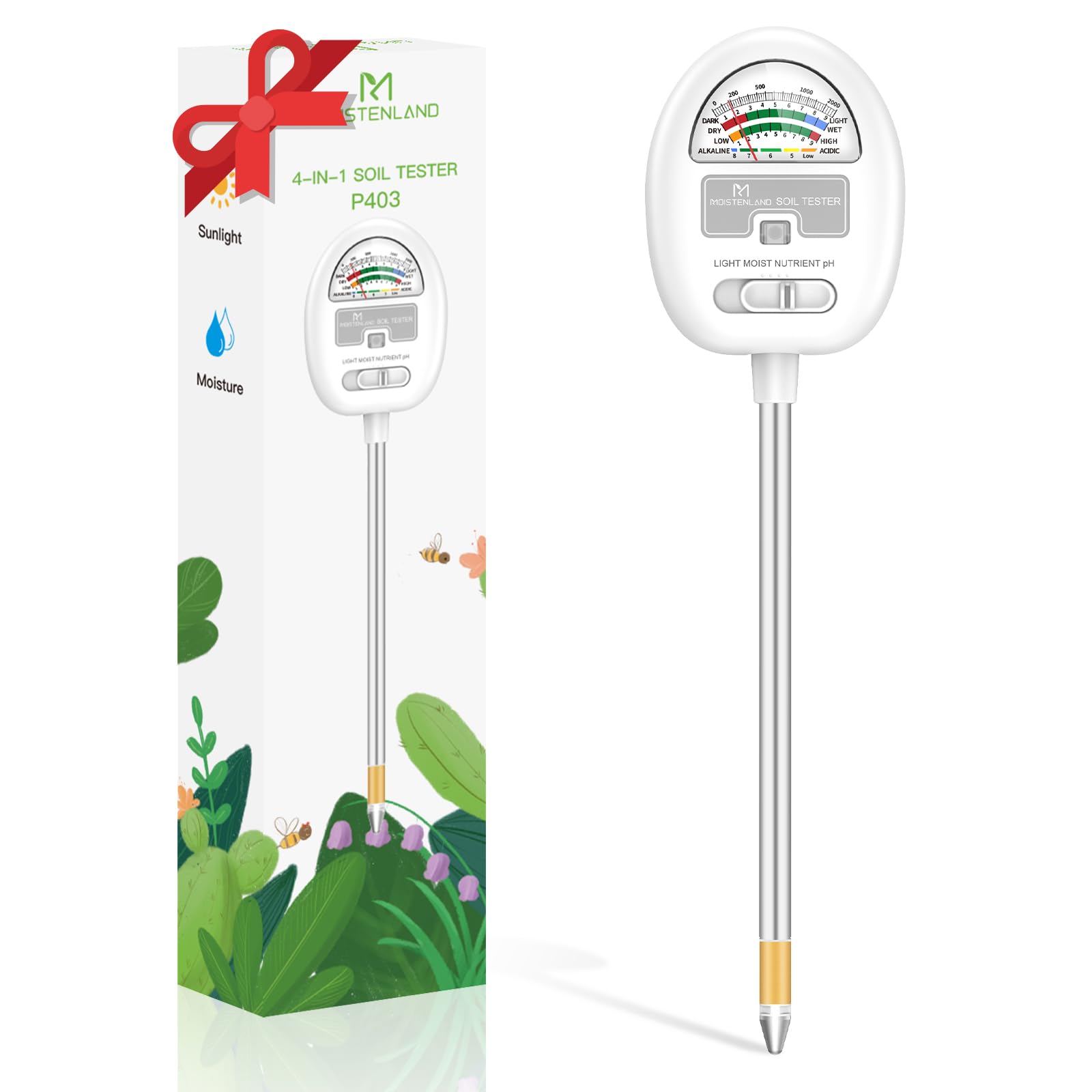 [Upgraded] Soil Moisture Meter, 4-in-1 Soil pH Tester, Moisture/Light ...