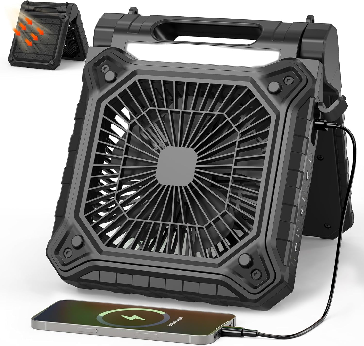 Upgraded Solar Camping Fan with Lantern - Rechargeable Battery Operated ...