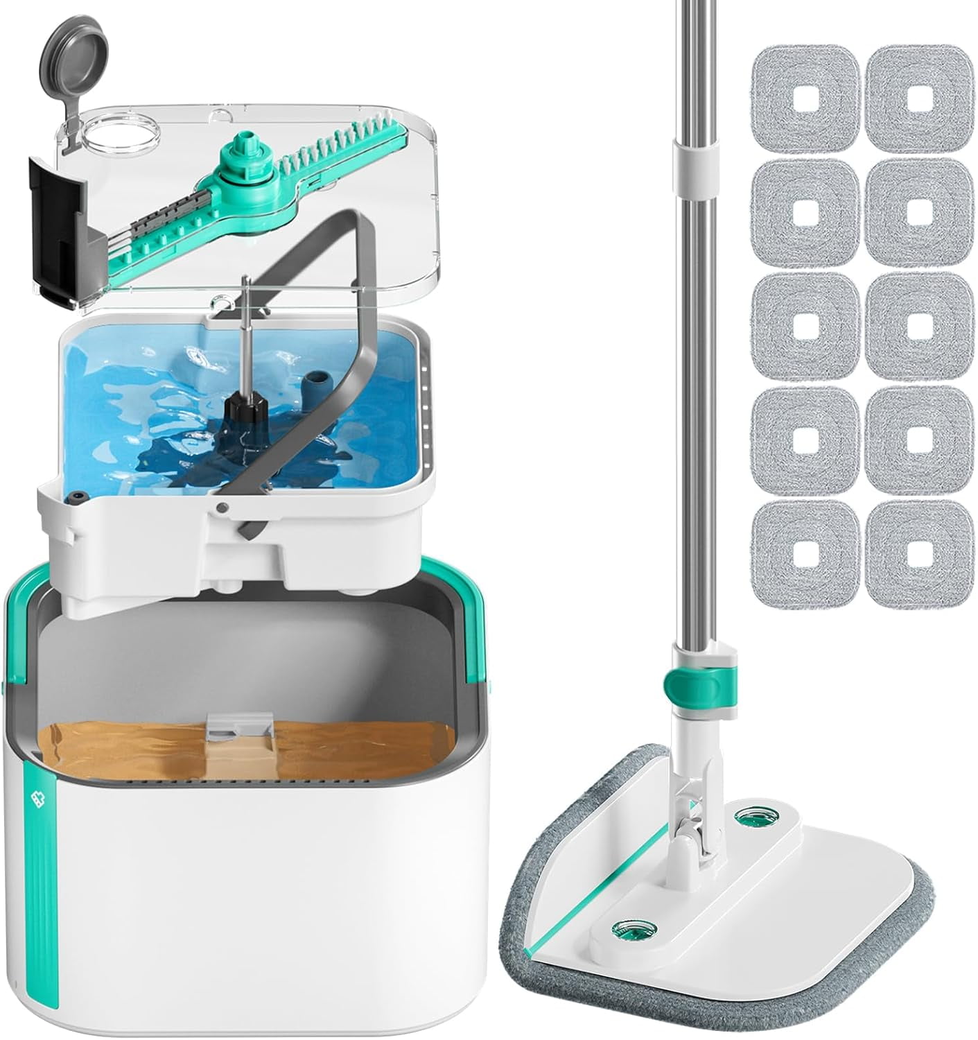 Upgraded Spin Mop and Bucket Self-Standing Mop Bucket Separate Dirty ...