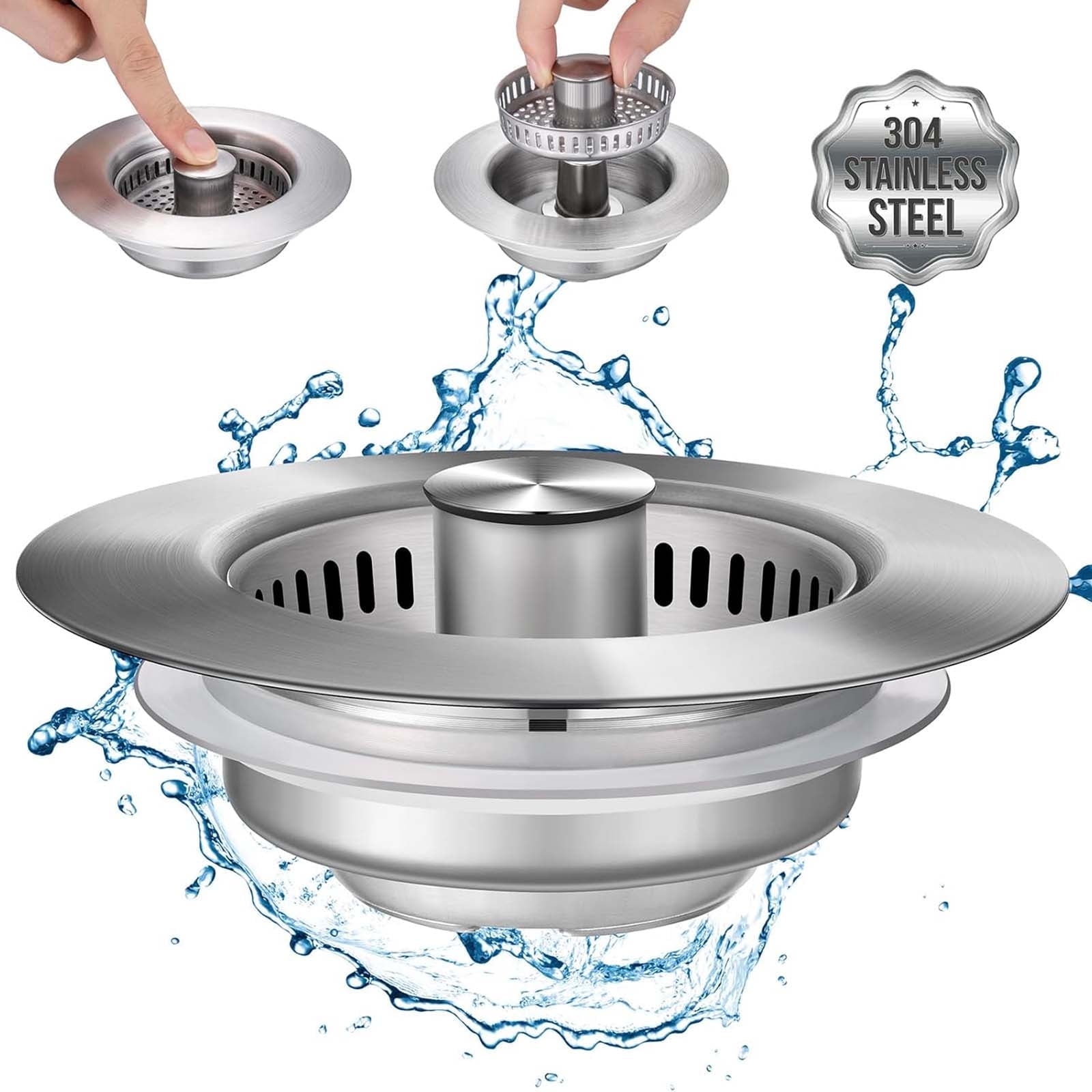 Upgraded Stainless Steel Kitchen Drain Strainer & Stopper – Anti-Clog ...