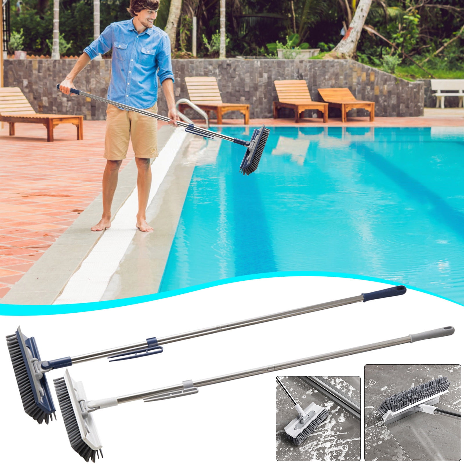 Upgraded Stiff Bristles Broom,Tub Tile Broom Brush,Push Broom for ...