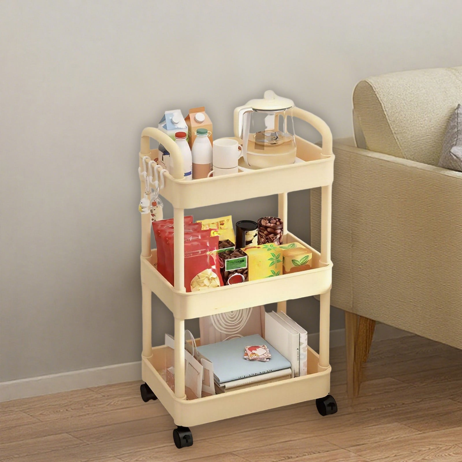 Upgraded Storage Cart – Kitchen 3-Tier Utility Trolley with Handle ...