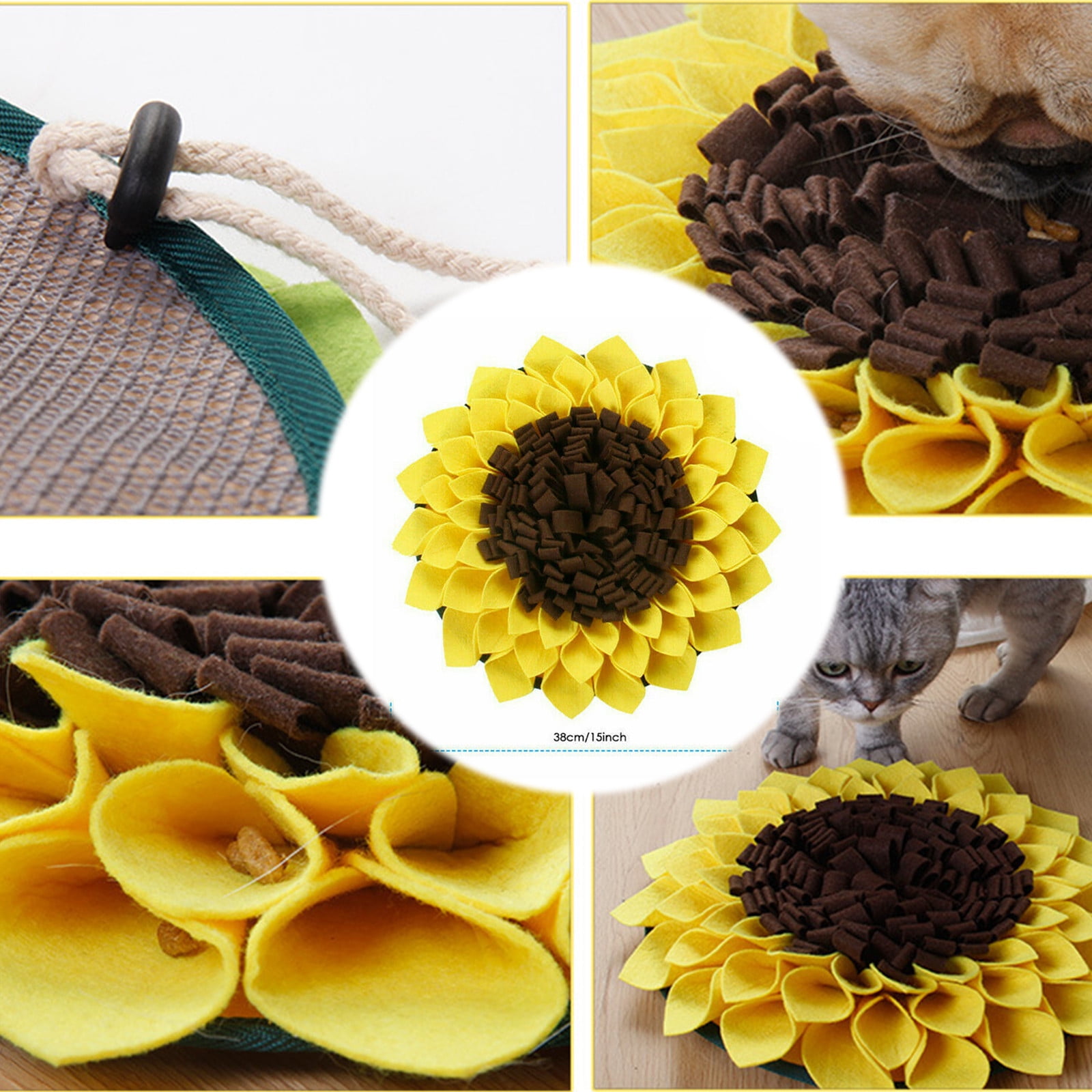 Upgraded Sunflower Snuffle Mat, 15" Pet Cat Dog Feeding Mat Puzzle Toys ...