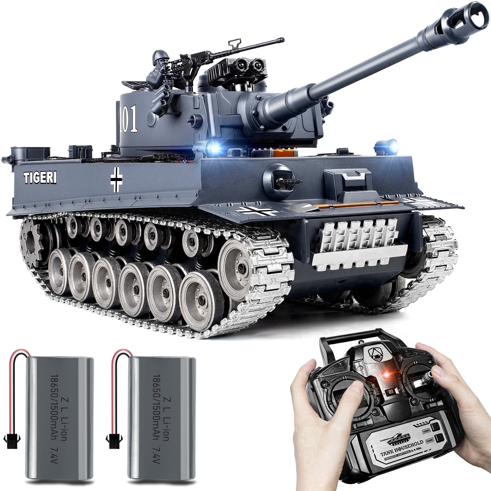 Upgraded Supdex 1:18 Tiger RC Tank – 330° Rotating Turret, Smoke, Light ...