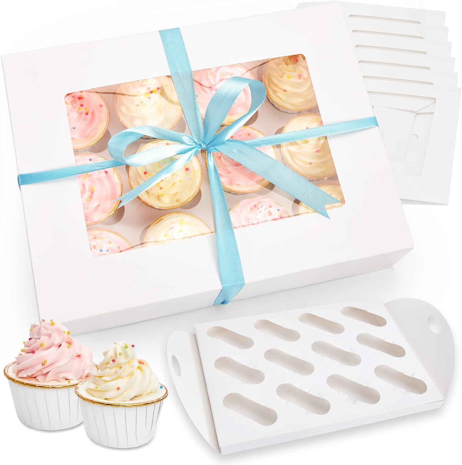 Upgraded Thicken Cupcake Boxes - 12 Count Container for Tall Frosting ...
