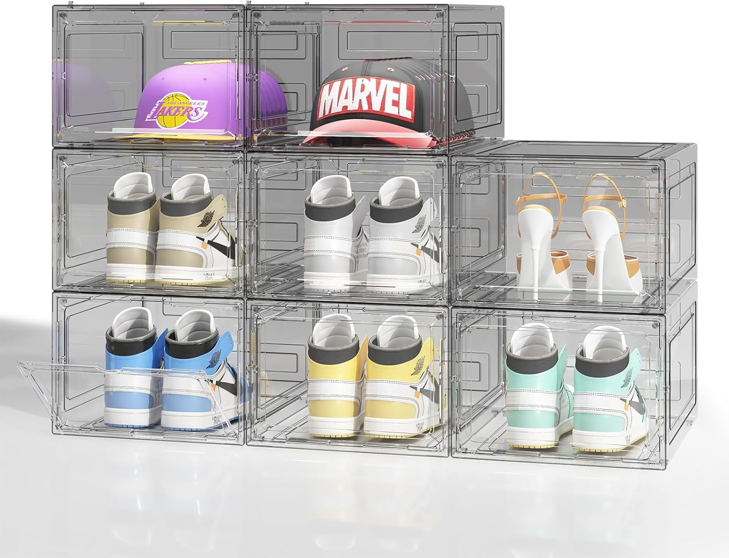 Upgraded Thickened Sturdy Large Shoe Boxes Clear Plastic Stackable 8 ...