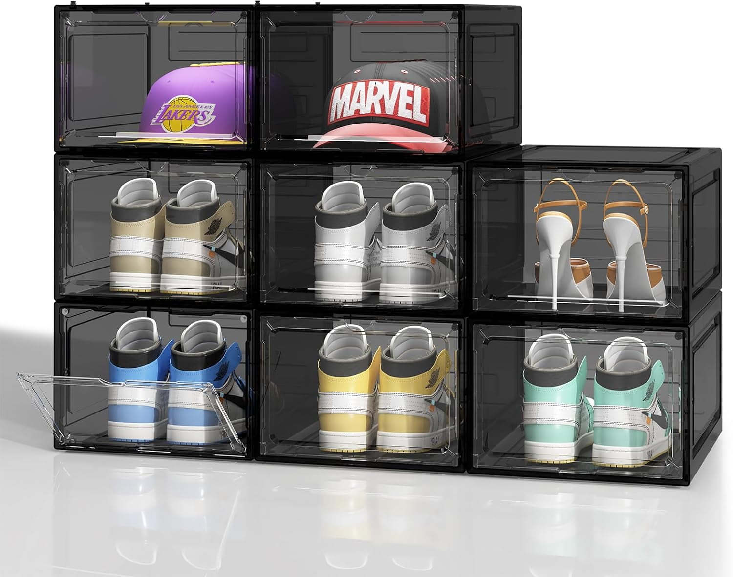 Upgraded Thickened Sturdy Large Shoe Boxes Clear Plastic Stackable 8 ...