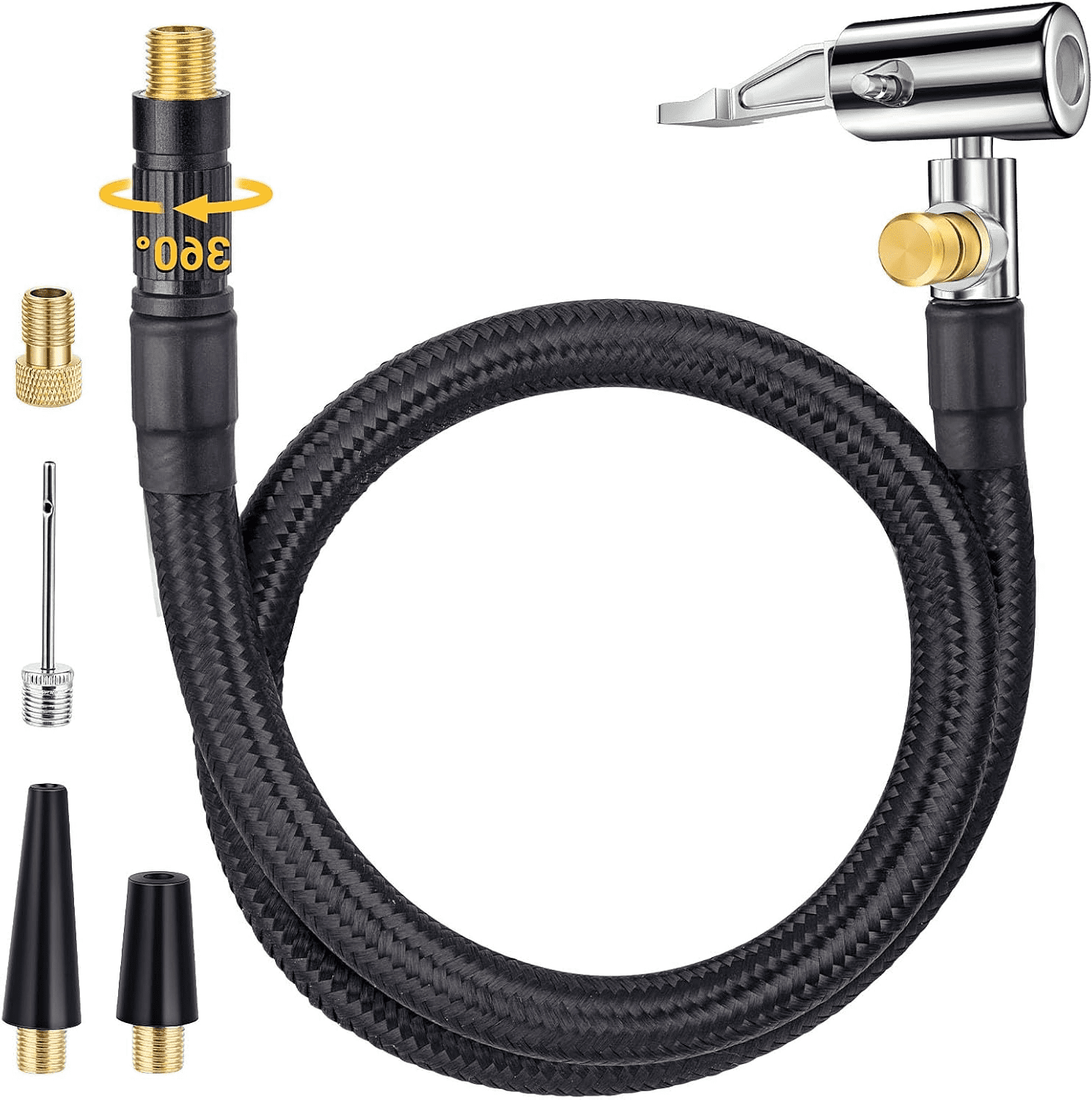 Upgraded Tire Inflator Hose Adapter w/360° Rotating End, 21'' Tire ...
