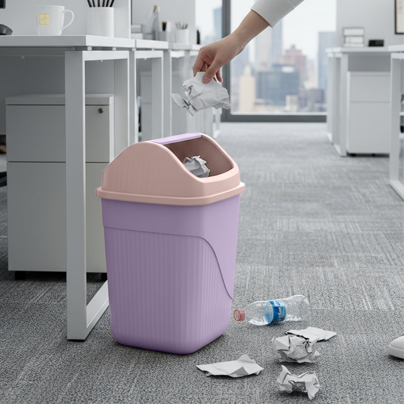 Upgraded Trash Can – Large Square Lidded Bin – Purple Home Storage and ...