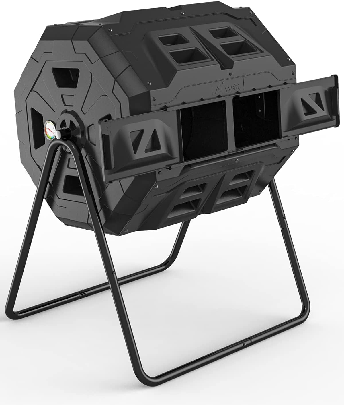 Upgraded Tumbling Composter with Compost Thermometer - Dual Chamber ...