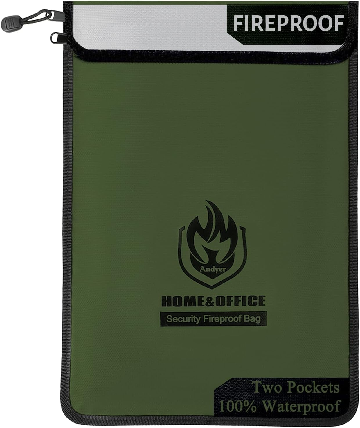 Upgraded Two Pockets Fireproof Document Bag (2000℉), 15”x 11”Waterproof ...