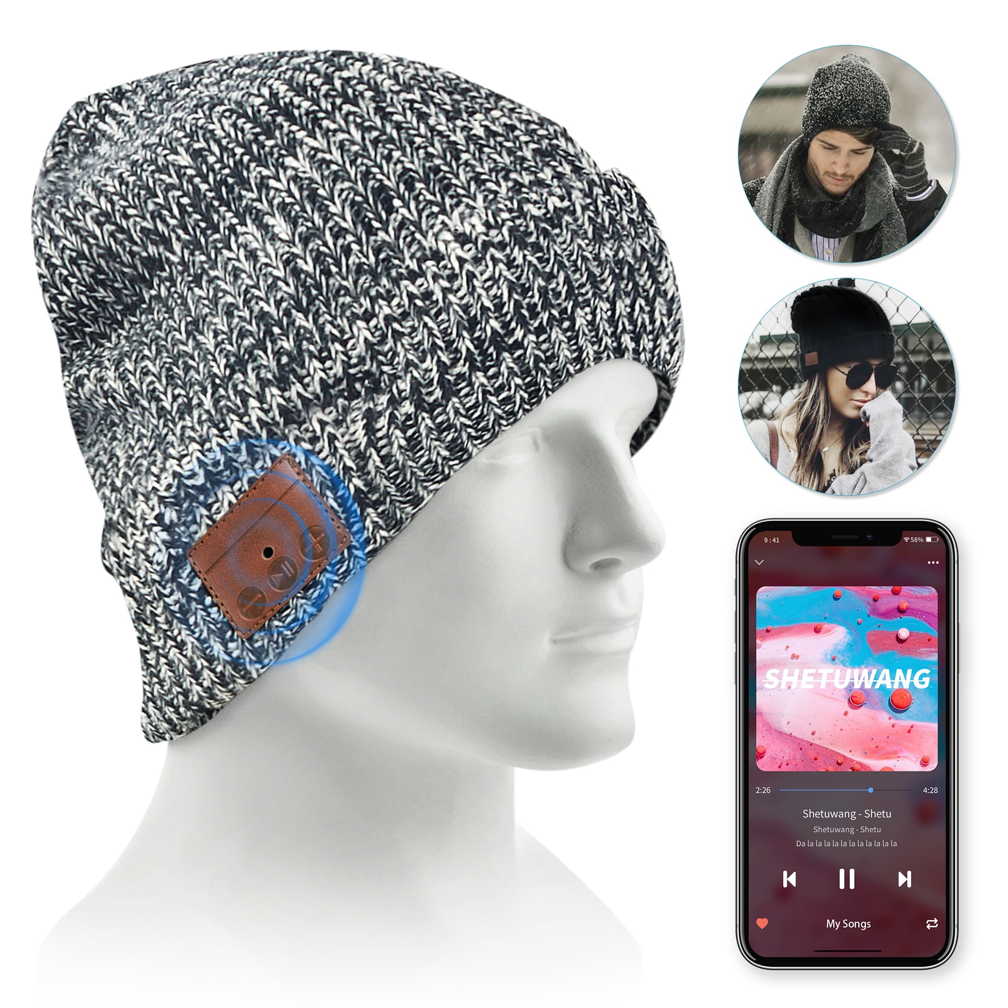 Upgraded Unisex Knit Bluetooth 5.0 Beanie Hat with Headphones, Unique ...