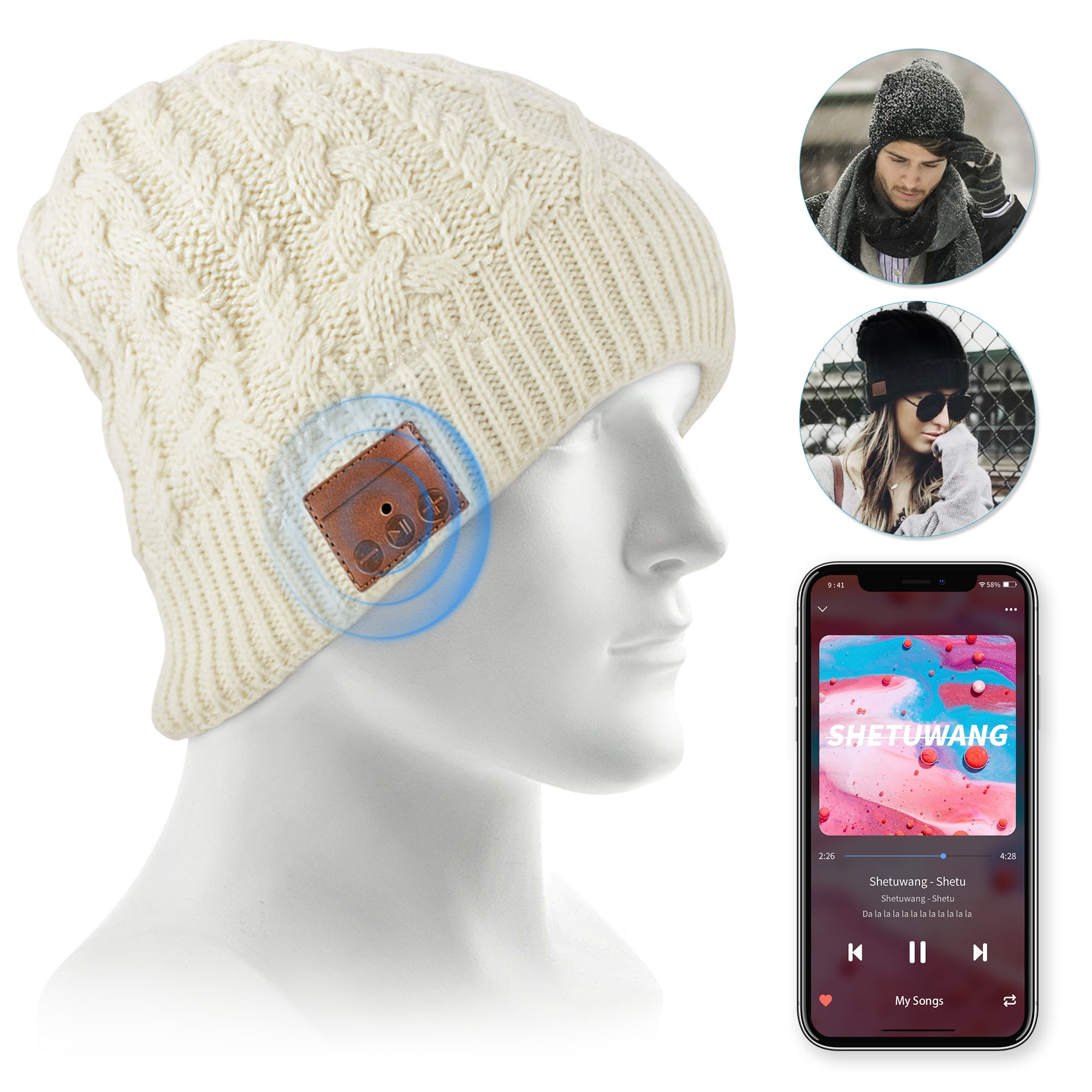 Unisex Knit Bluetooth 5.0 Beanie Hat with Built-in Wireless Earbuds ...