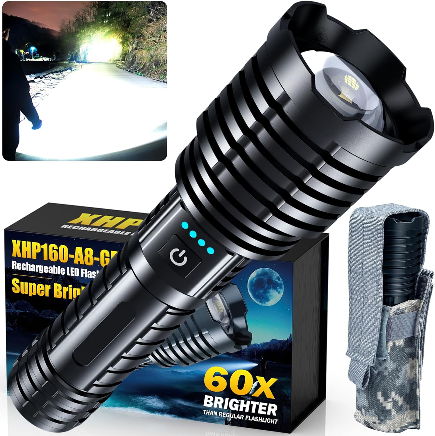 [Upgraded Version] Super Bright Rechargeable LED Flashlights，True ...