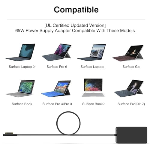 [Upgraded Version] Surface Pro Charger 65W for Surface Pro 3/4/5/6/7/8 ...