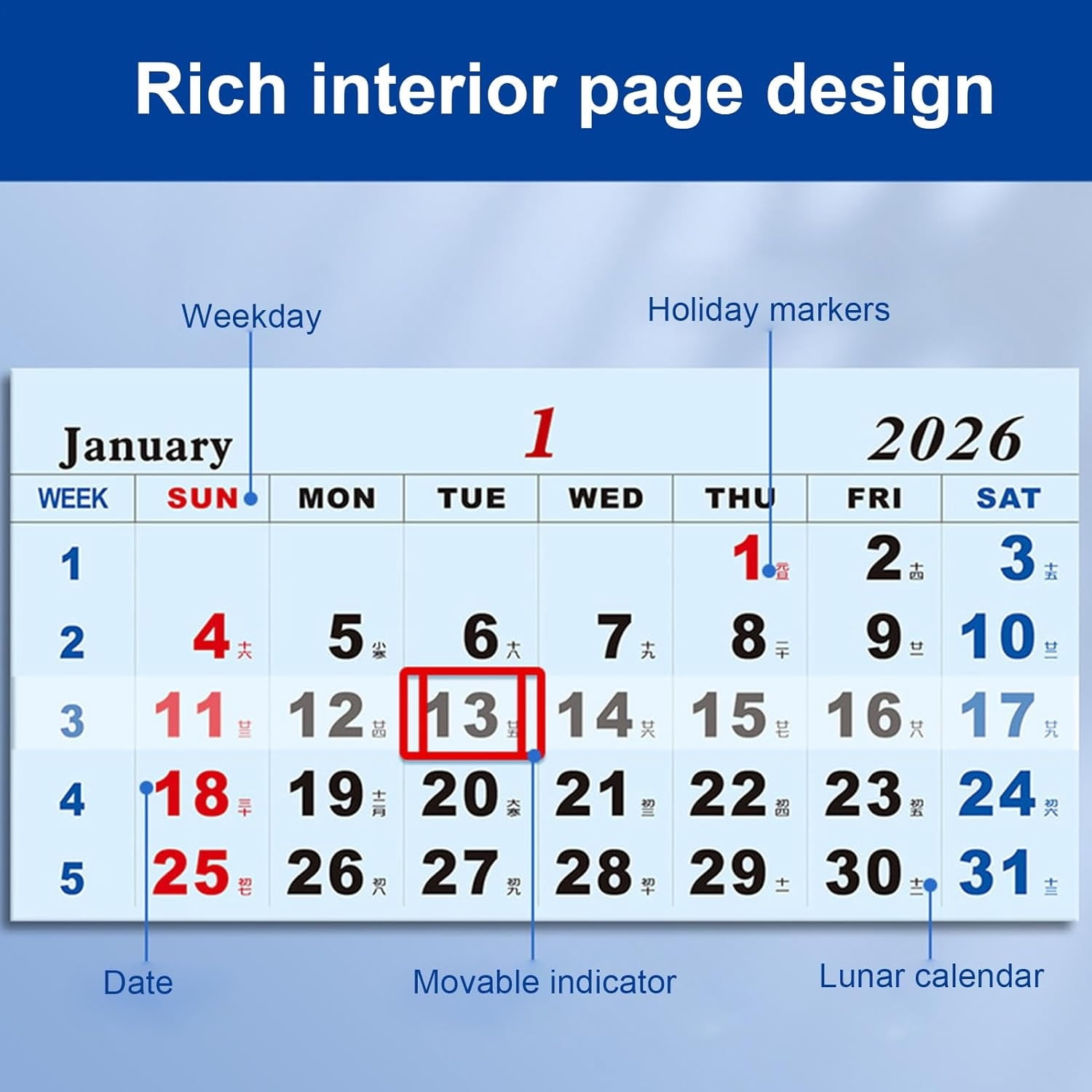 Upgraded Verticals Trifold Wall Calendar 2026 3 Month Views Calendar ...
