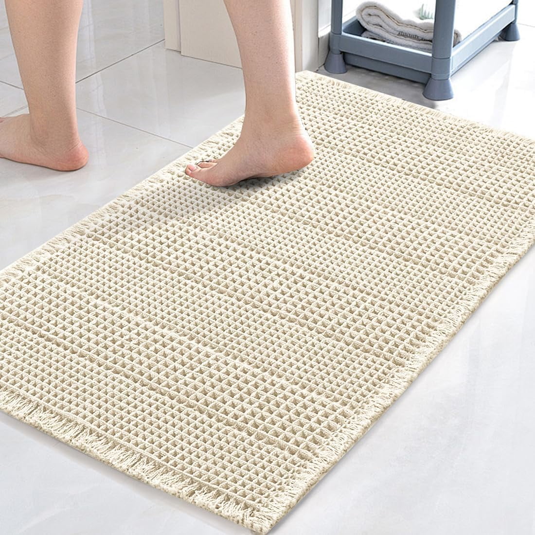 Upgraded Waffle Bath Mat Super Absorbent Bathroom Mats Non Slip Bath ...