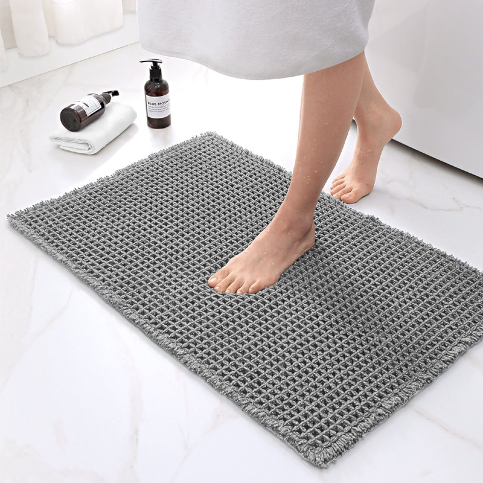 Upgraded Waffle Bath Mat, Super Absorbent Non Slip Bath Mats For ...