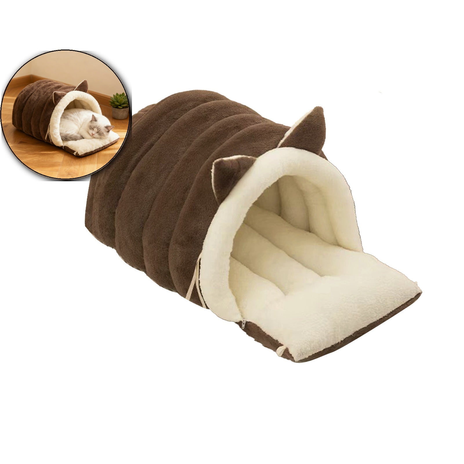 Upgraded Warm Plush Cat Bed for Winter, Removable Cushioned Calming ...