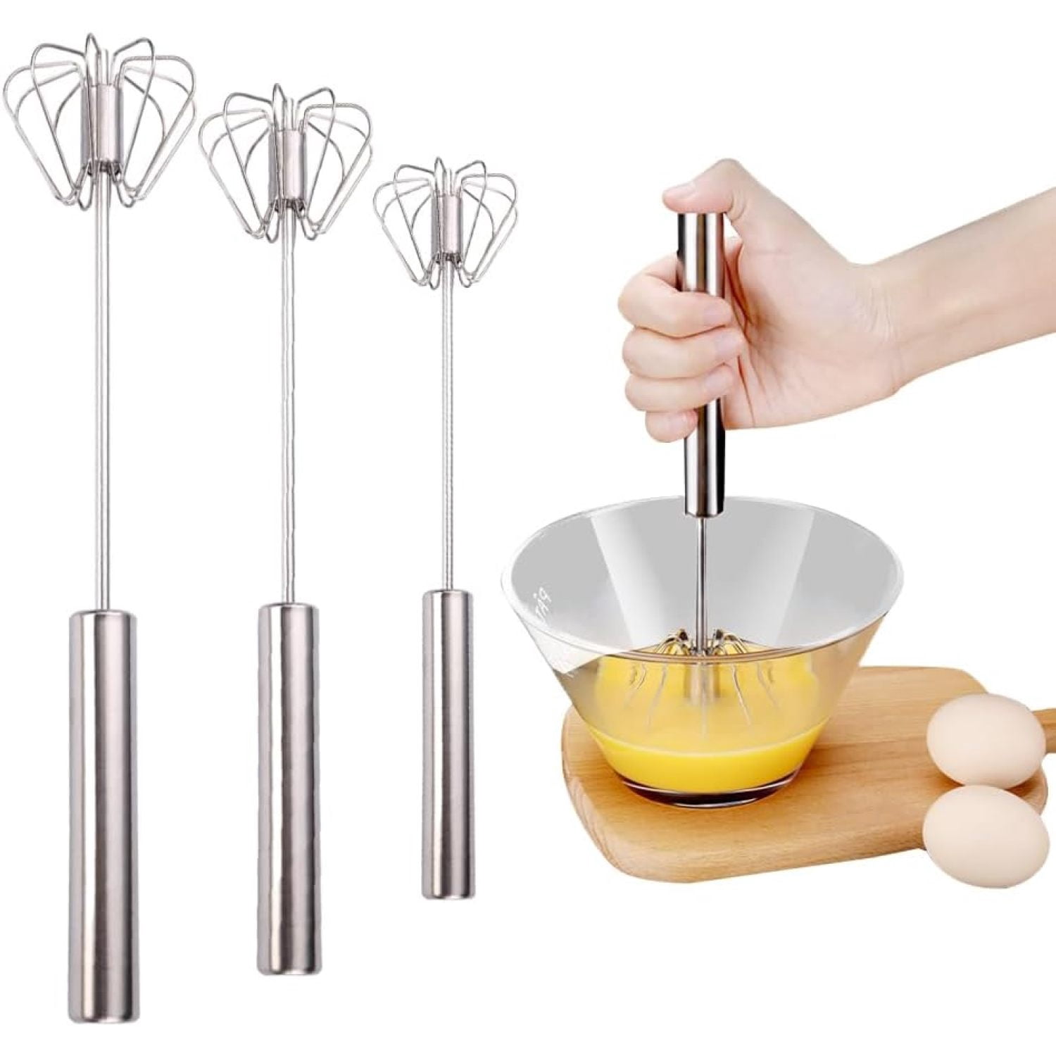 Upgraded Whisk Semi-Automatic Whisk, 2024 Stainless Steel Egg Whisk ...