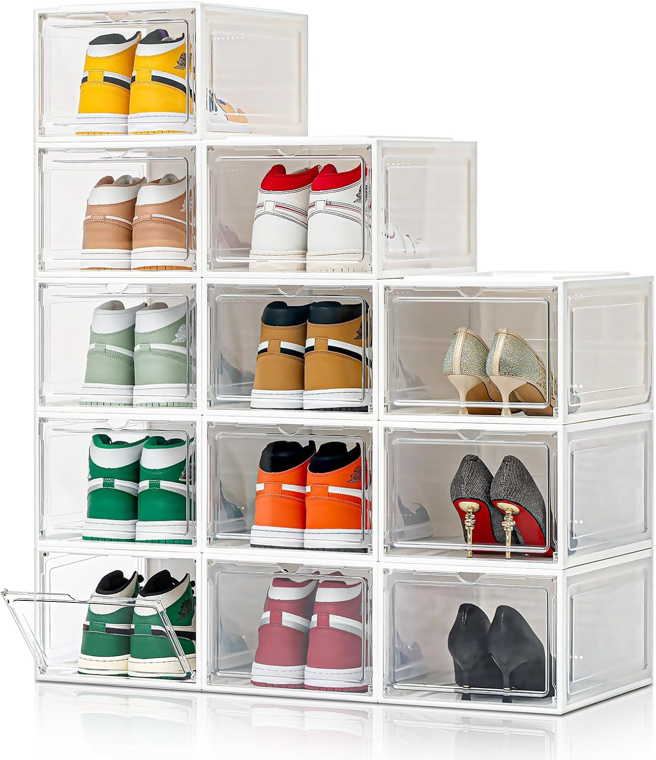 Upgraded X-Large 12 Pack Clear Shoe Storage Organizer,Stackable Shoe ...