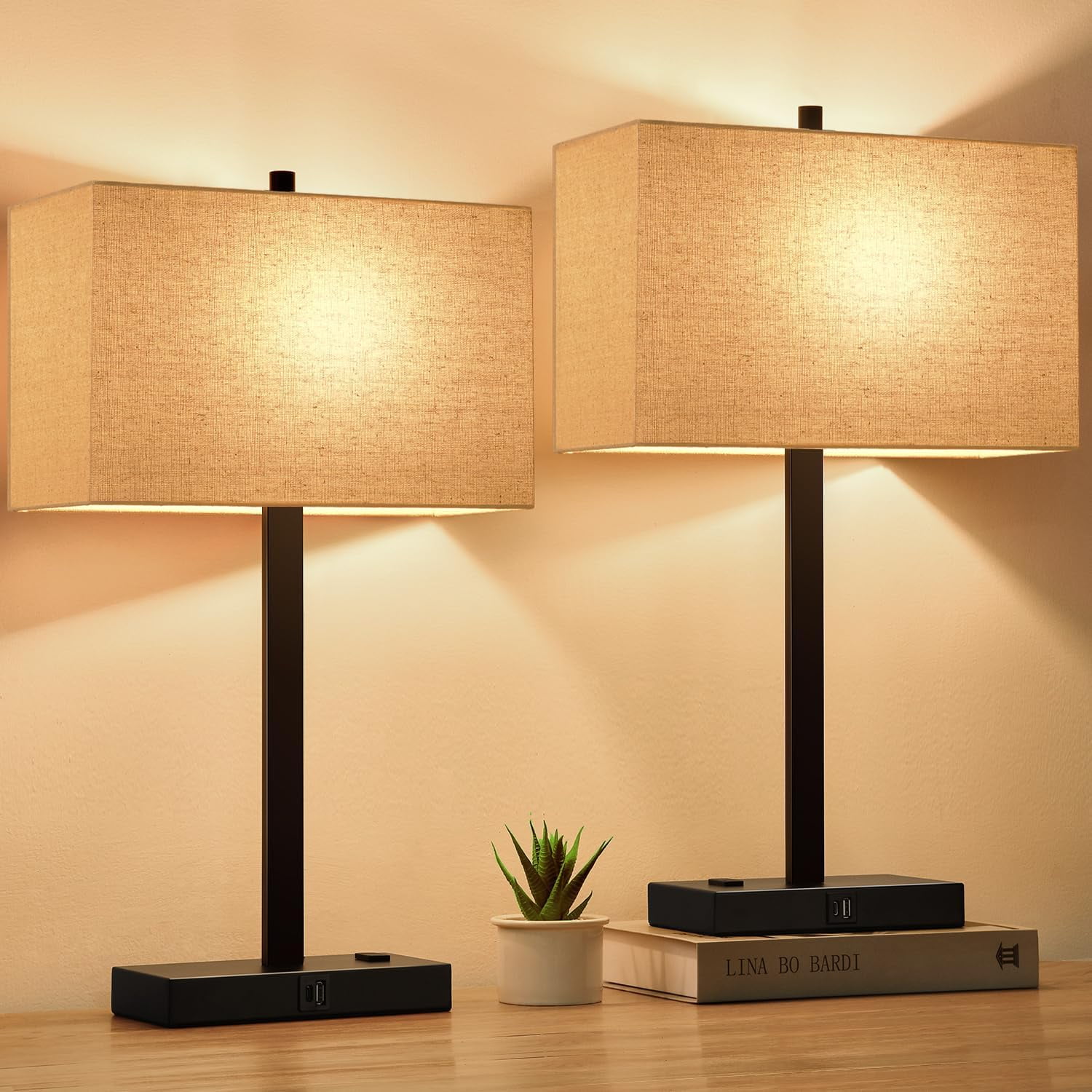 UpgradedSet of 2 Bedside Touch Control Table Lamps with USB A+C ...