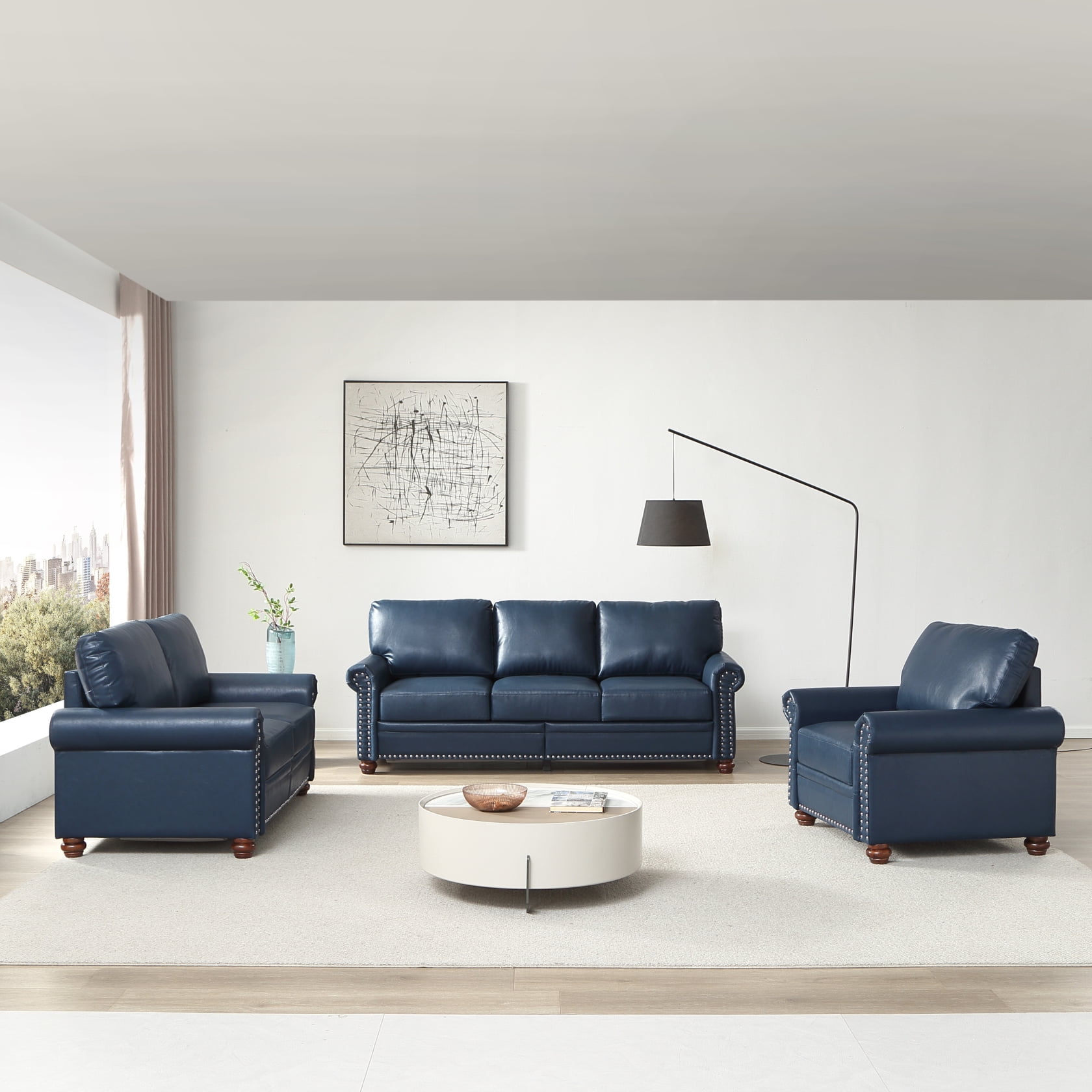 Upholstered 1+2+3 Seat Sectional Sofa with Storage Space, Modern PU ...