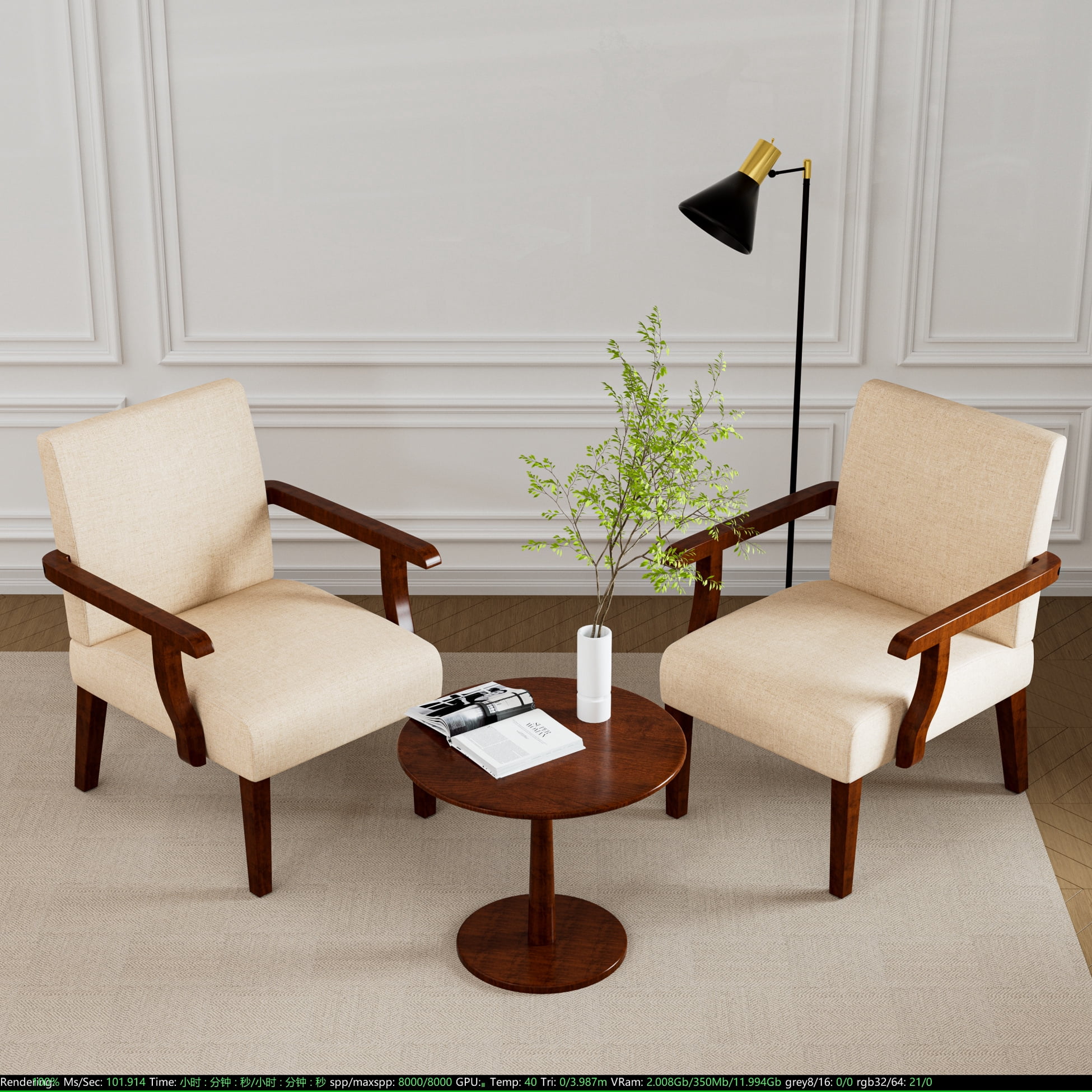 Upholstered Accent Armchairs Set of 2 & 1 Side Table, Living Room Chair ...