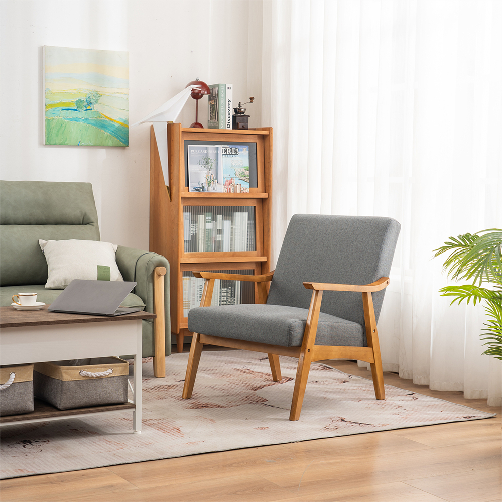 Upholstered Accent Chair, Armrest Accent Chair with Solid Wood Frame ...