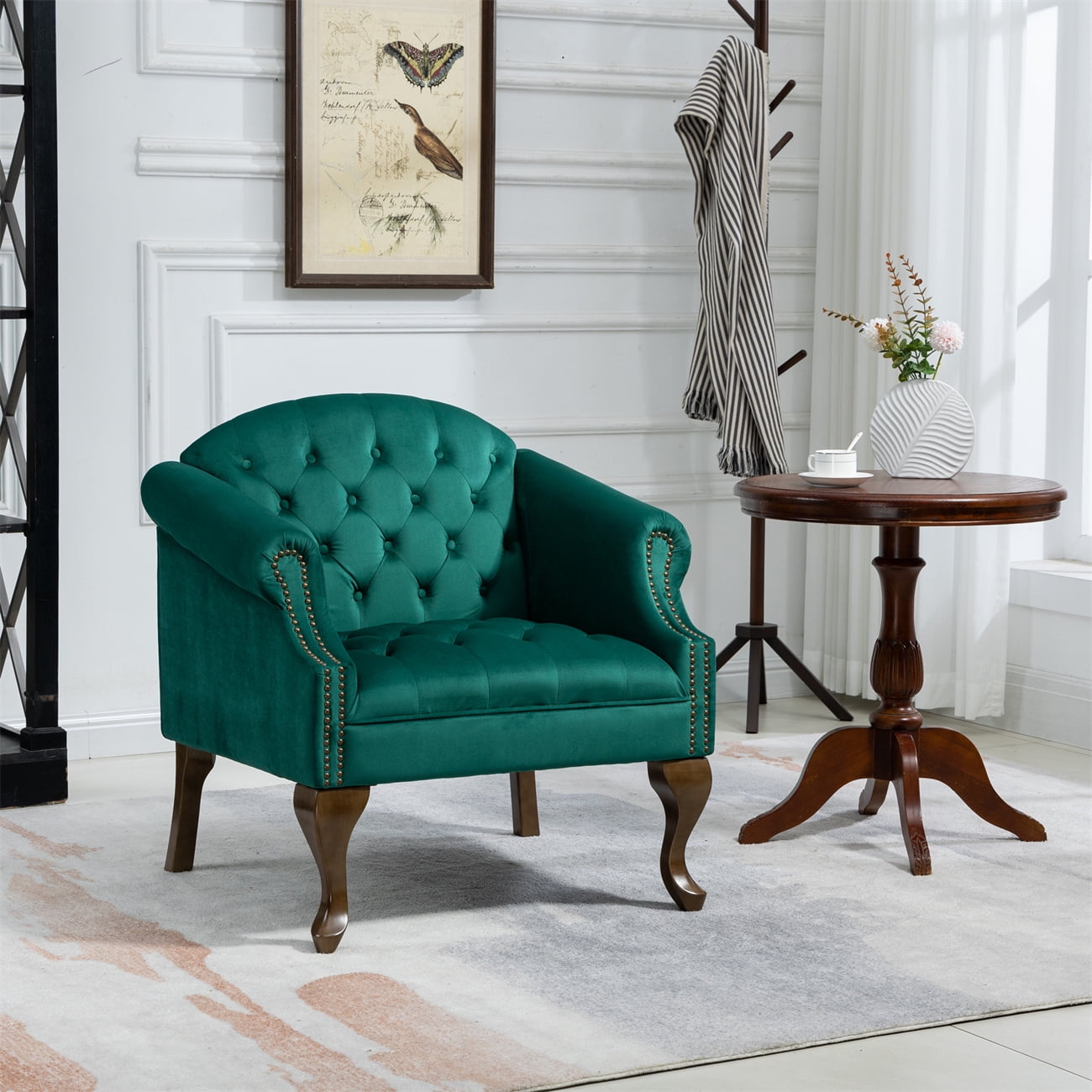 Upholstered Accent Chair, Button Tufted Lounge Chair with Back and ...