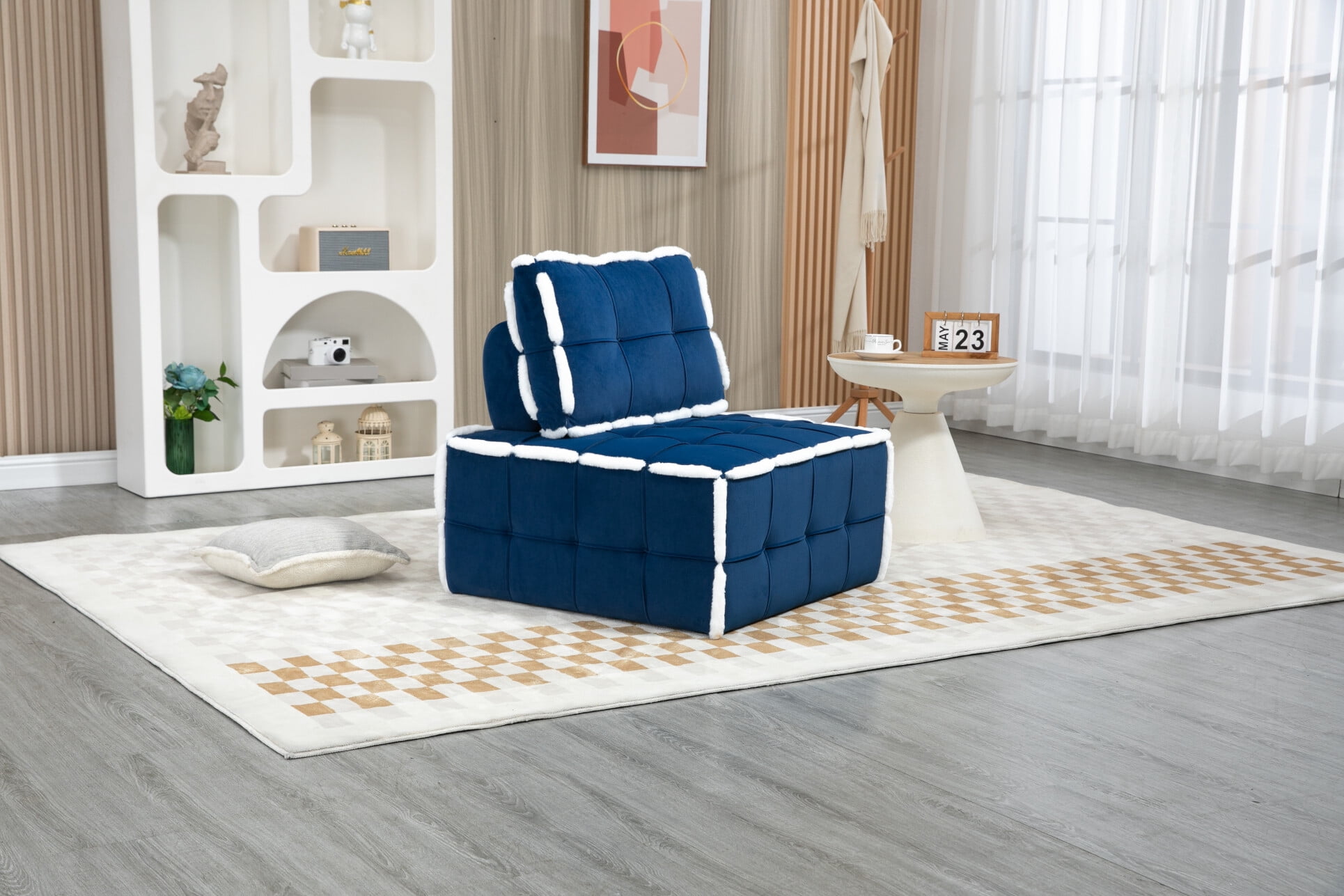 Upholstered Accent Chair, Deep Seat Armless Accent Single Lazy Sofa ...