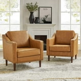 Set of 2 Camel Faux Leather Accent Armchairs with Removable Cushions ...