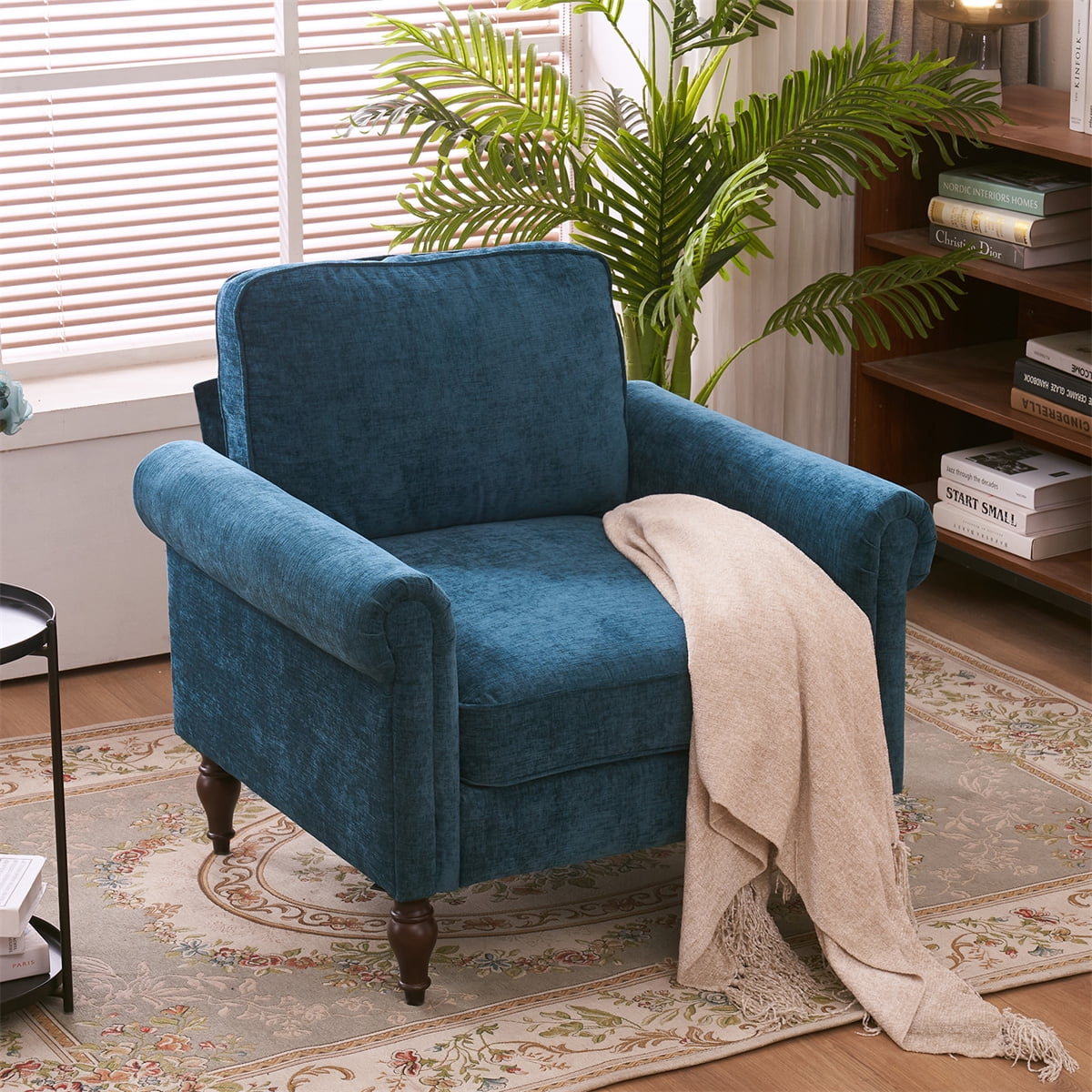 Upholstered Accent Chair, Indoor Single Sofa Chair with Curved Armrest ...