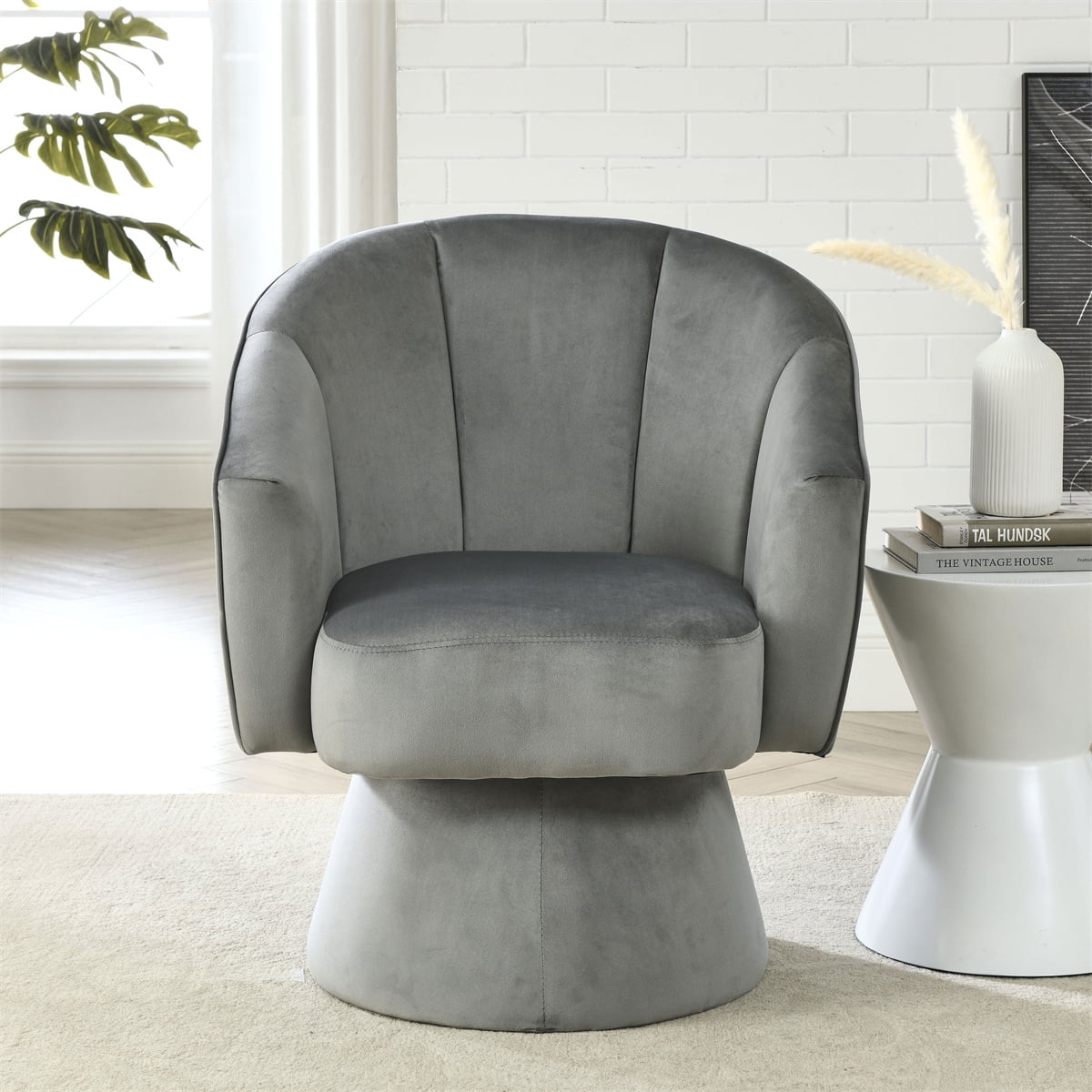 Upholstered Accent Chair, Petal Barrel Chair with Deep Channel Tufting ...