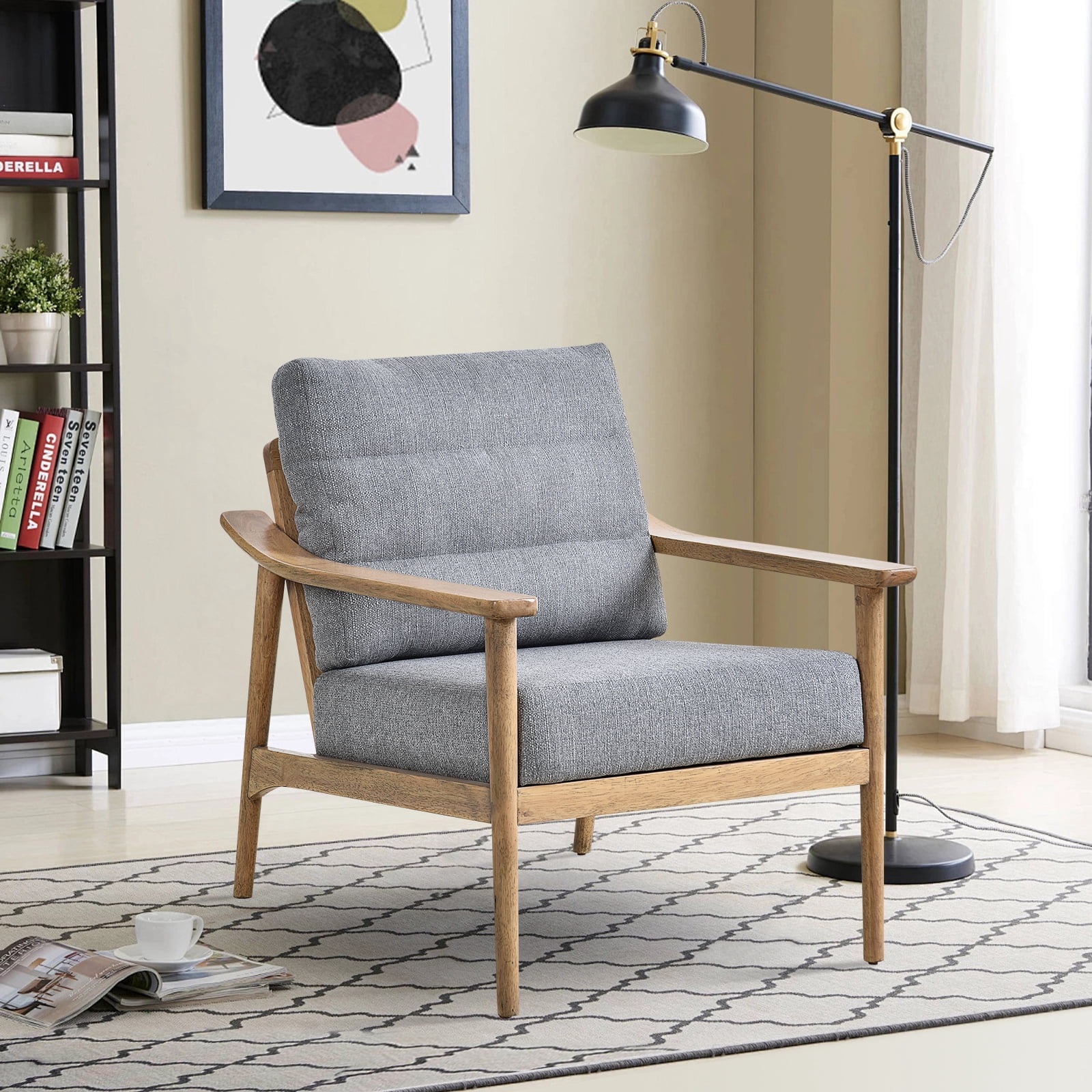 Upholstered Accent Chair with Soft Cushion, Mid-Century Modern Arm ...