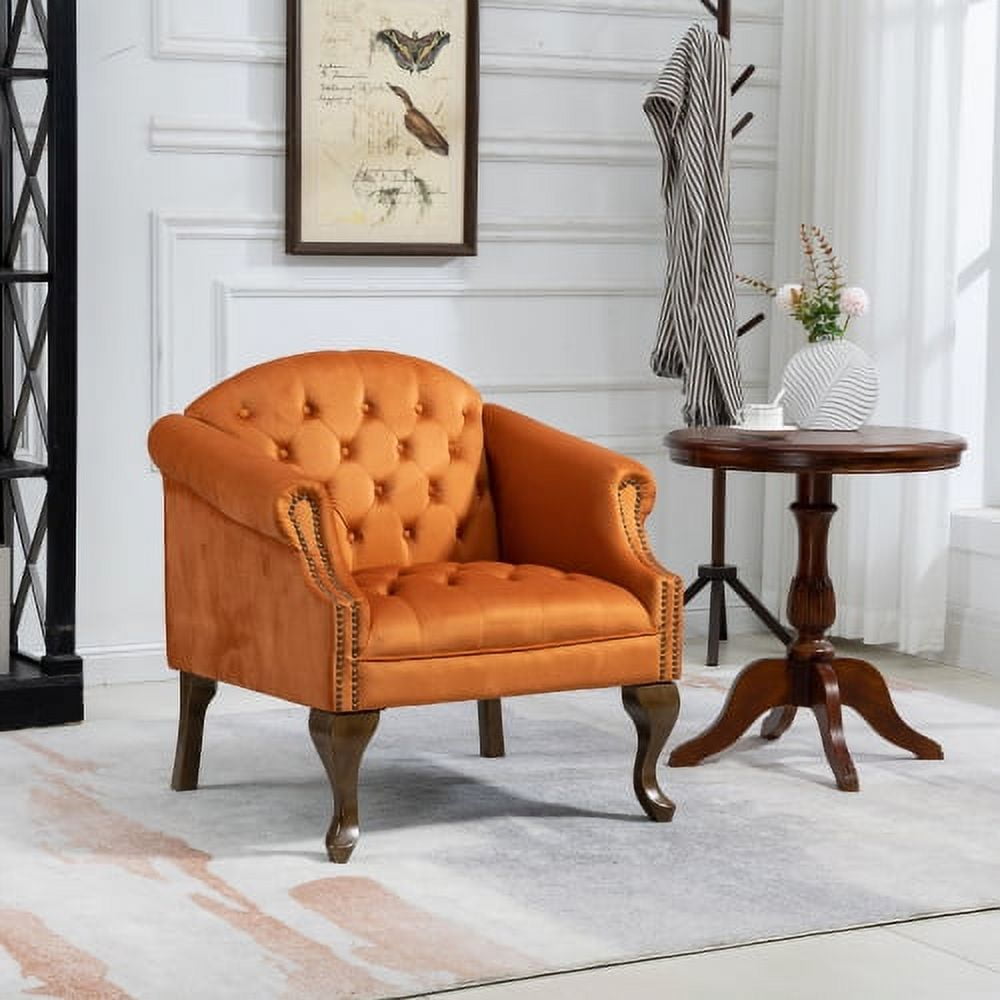 Upholstered Accent Chair, Velvet Lounge Chair with Wood Legs and Button ...