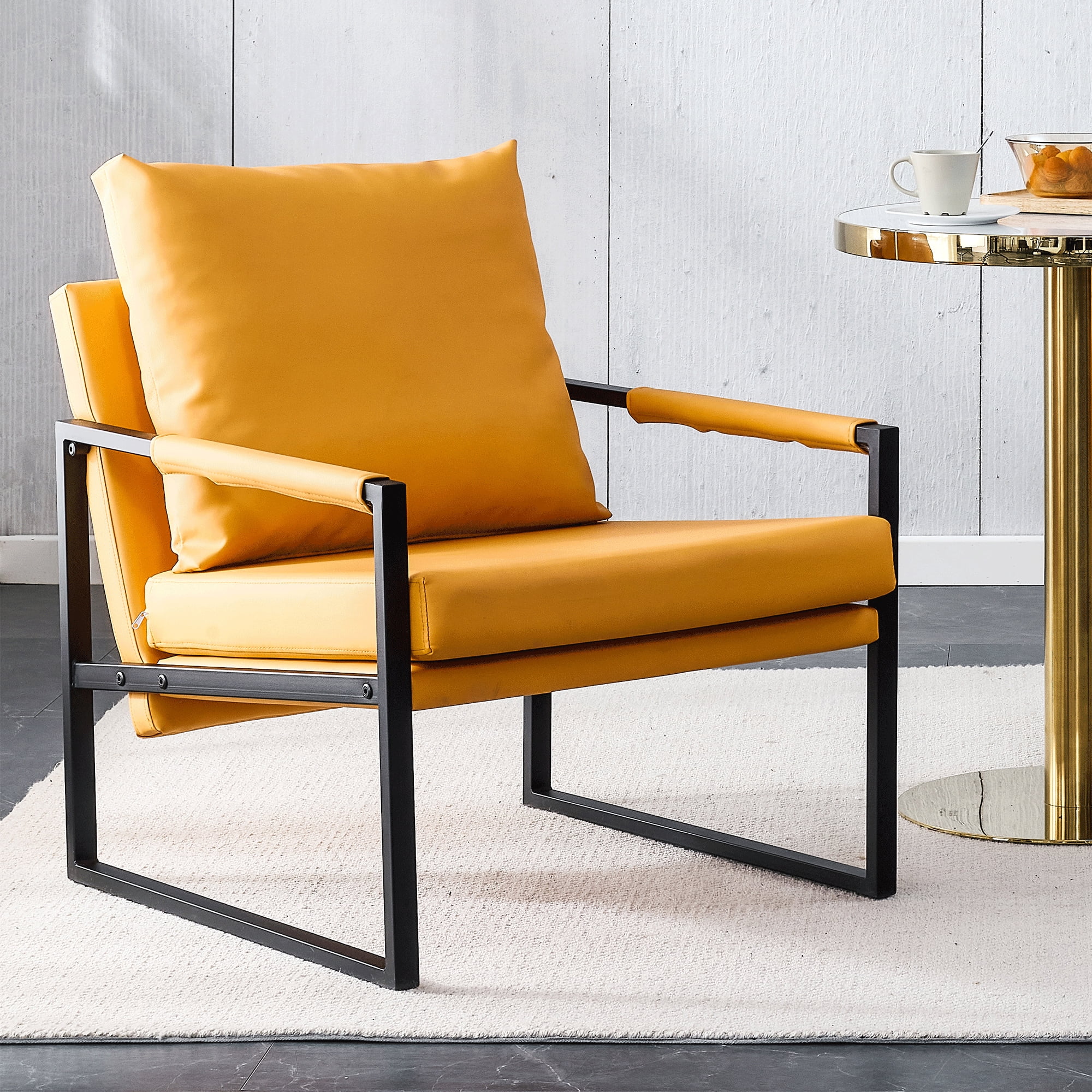 Upholstered Armchair with Metal Frame,PU Leather Accent Arm Chair ...