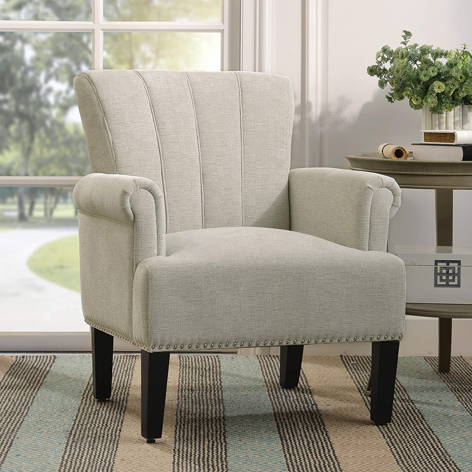 Upholstered Armchair,Rivet Tufted Accent Chair with Rolled Arms and ...