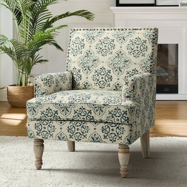 Upholstered Armchair with Turned Legs Wooden Home Accent Chair Wide ...