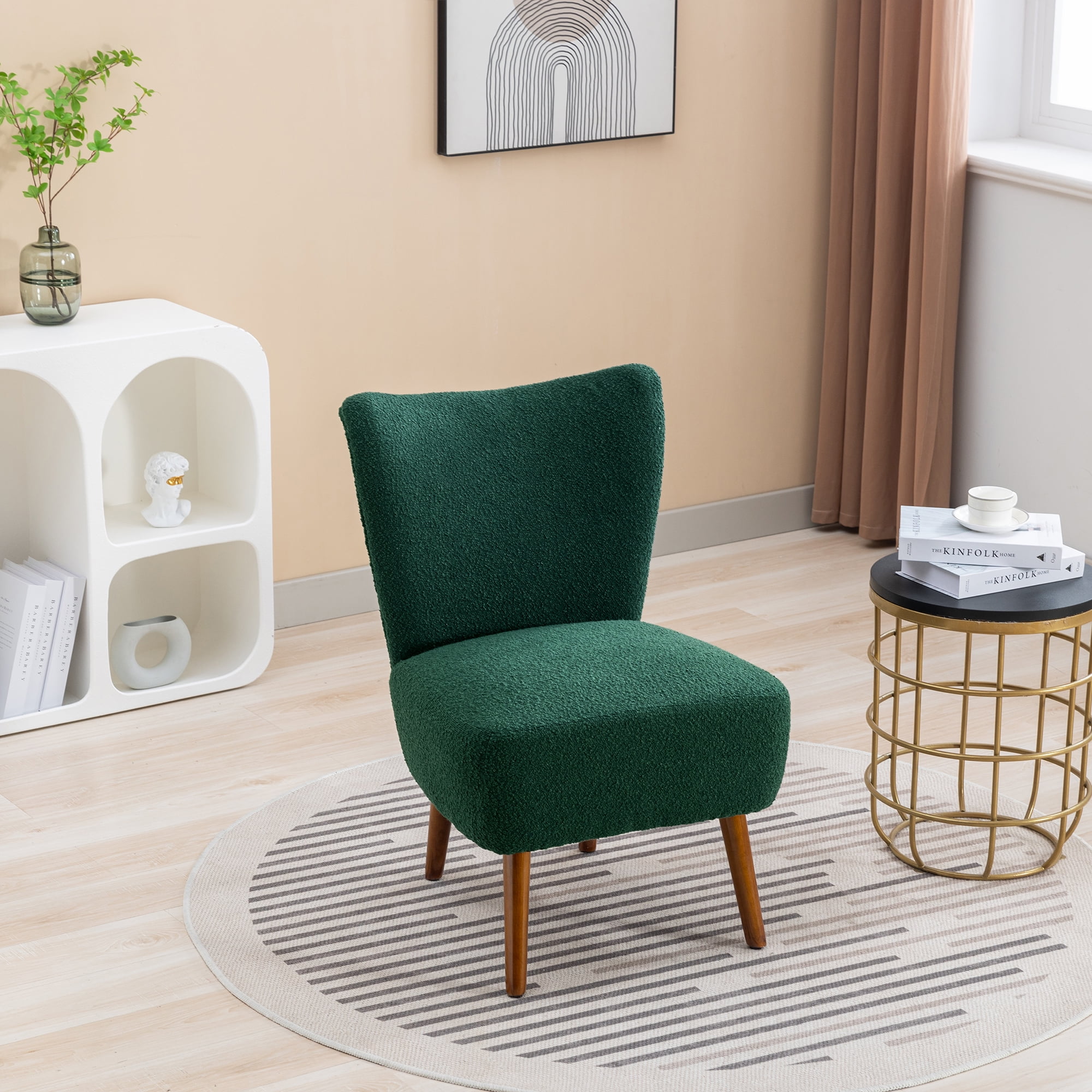 Upholstered Armless Accent Chair Modern Slipper Chair, Cozy Curved ...